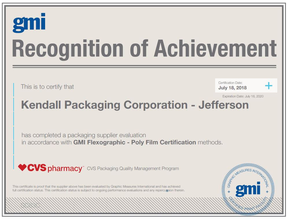 GMI Certified for CVS Packaging - Kendall Packaging